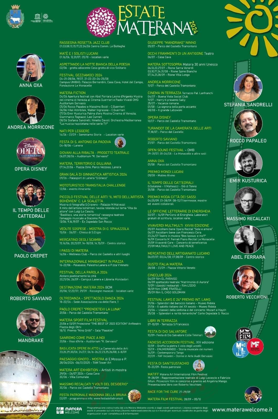 Matera: il cartellone degli eventi Estate 2024